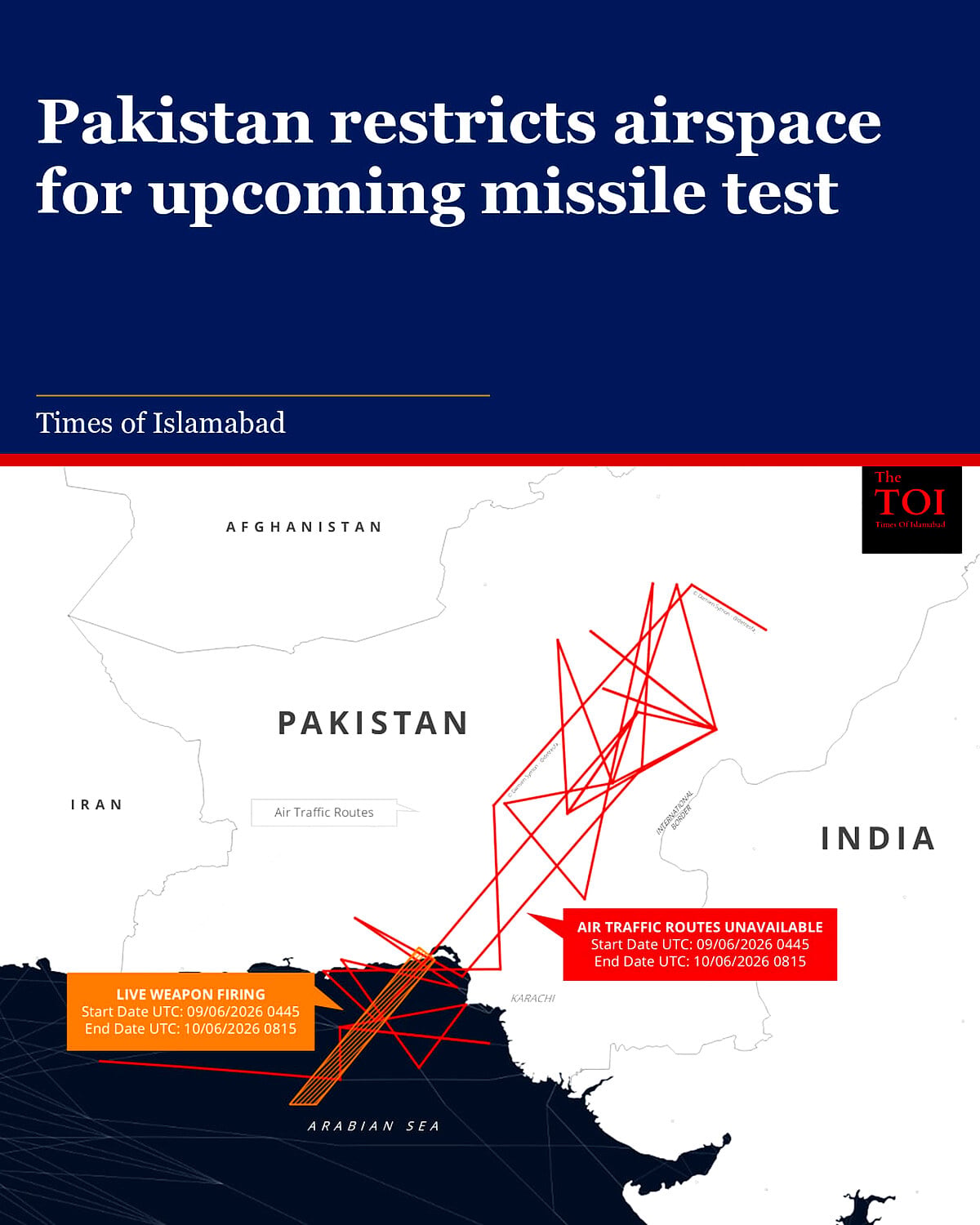 Pakistan Issues Fresh NOTAMs for Missile Test with Major Airspace Closures