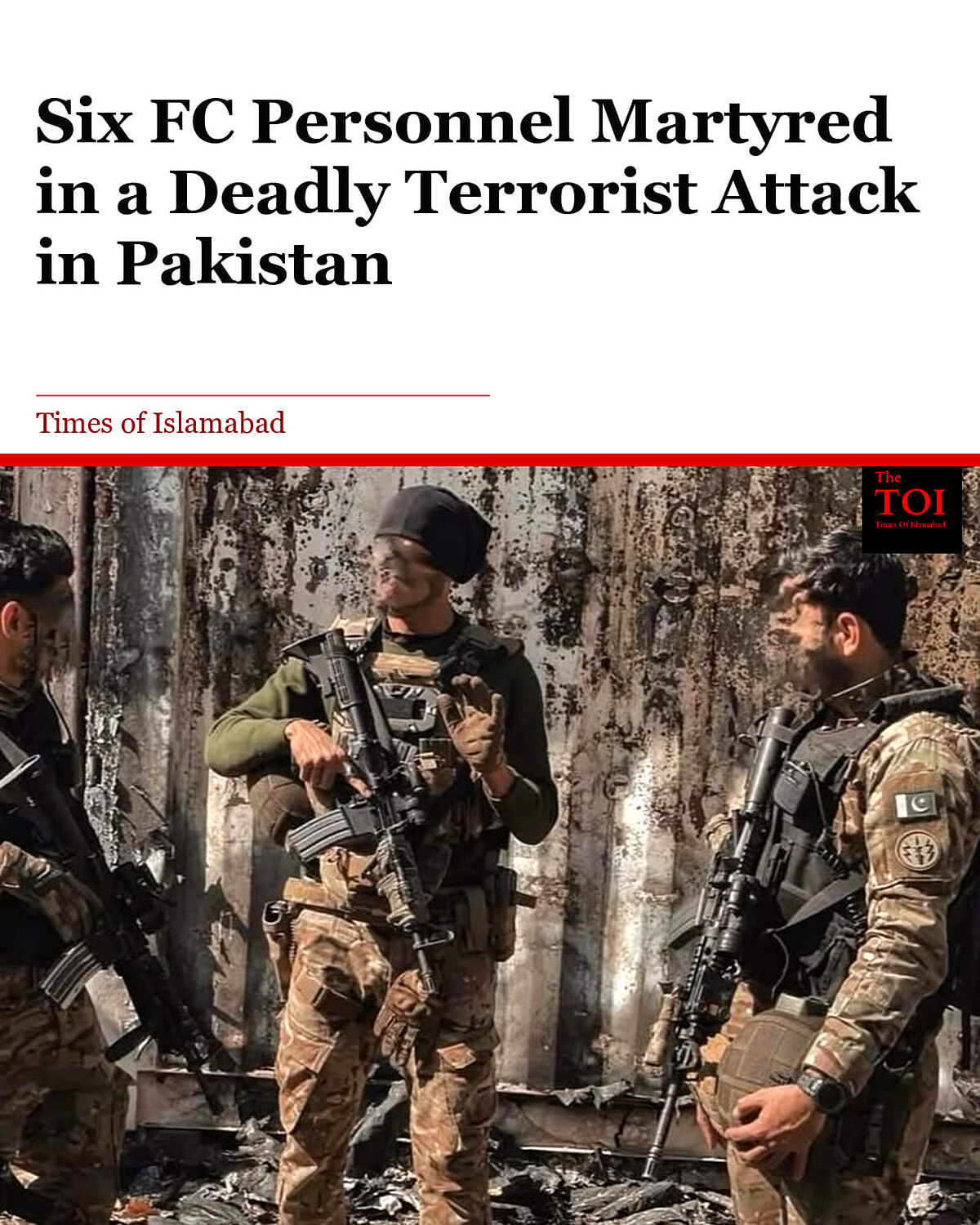 Six Frontier Constabulary Personnel Martyred in Terror Attack Near Peshawar